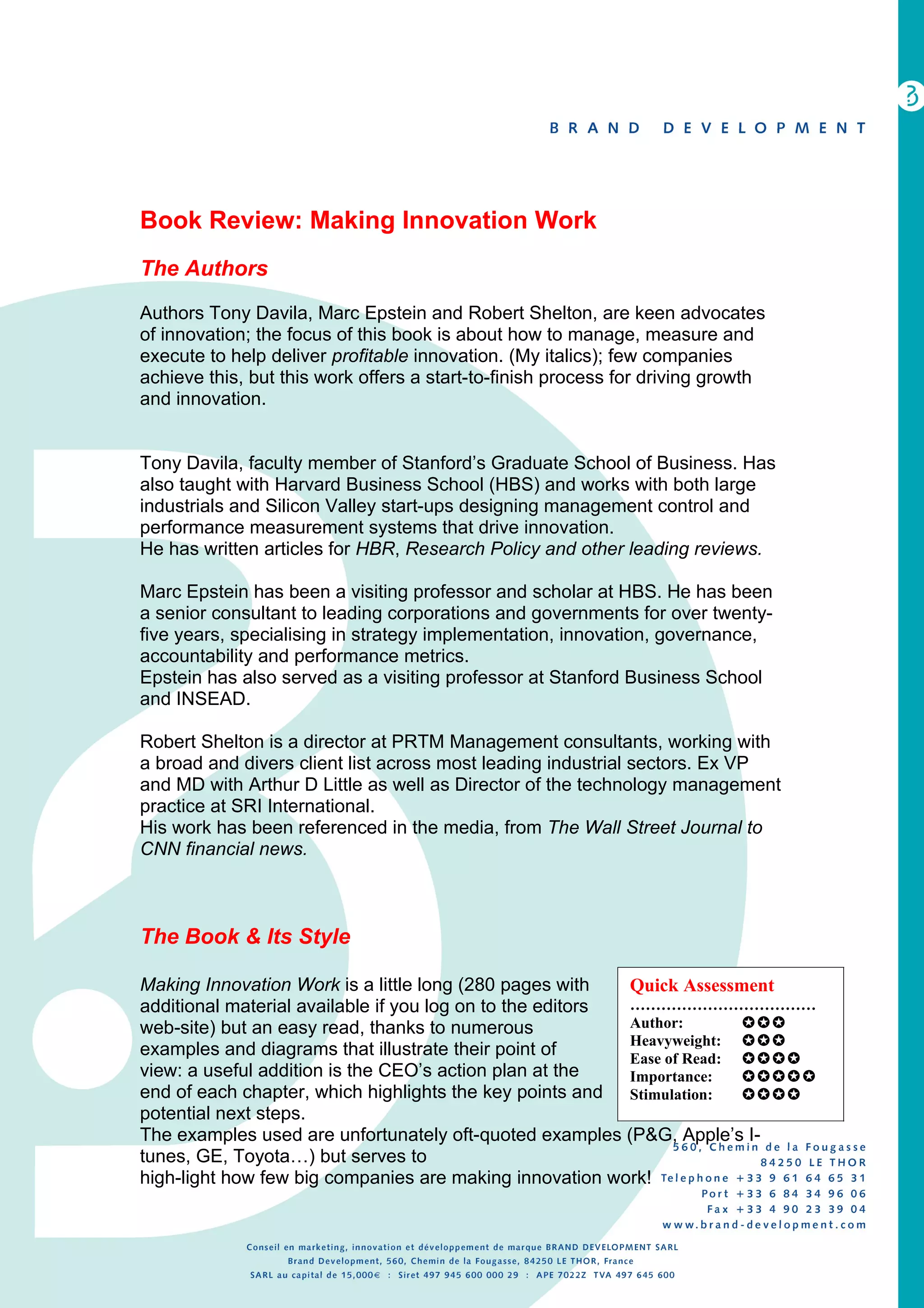 Book Review Making Innovation Work | PDF