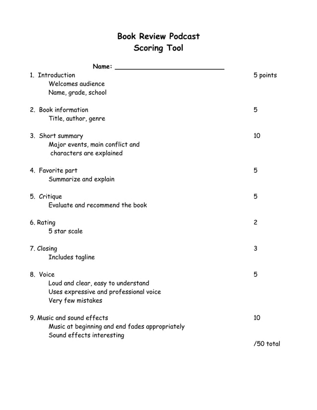 Book review podcast scoringtool | DOC