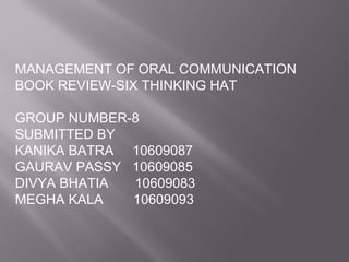 Book review six thinking hat | PPT