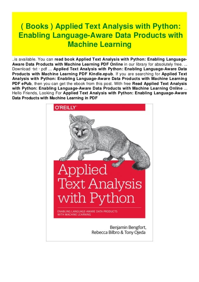 Books Applied Text Analysis With Python Enabling Language Aware Data Products With Machine