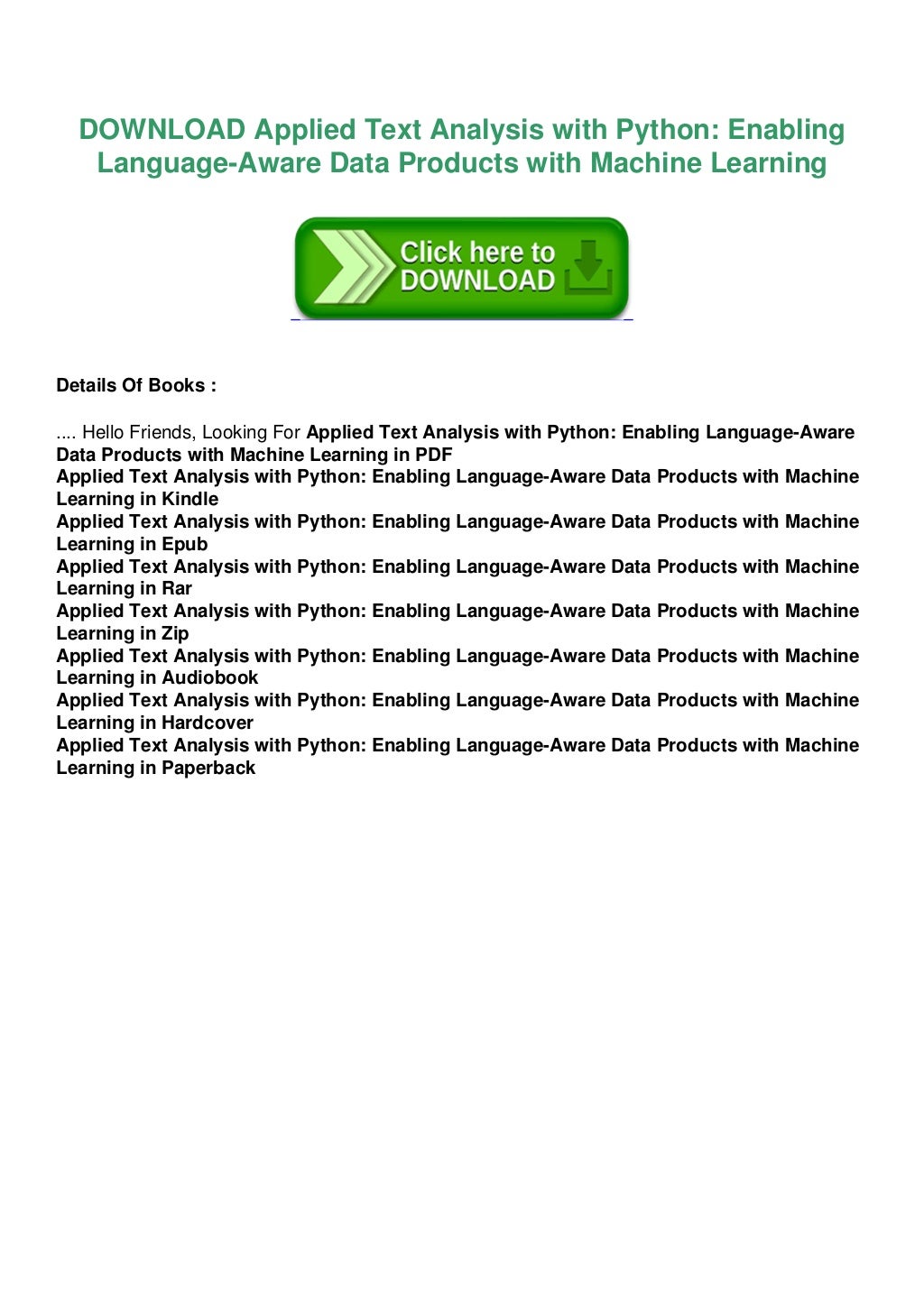 Books Applied Text Analysis With Python Enabling Language Aware Data Products With Machine