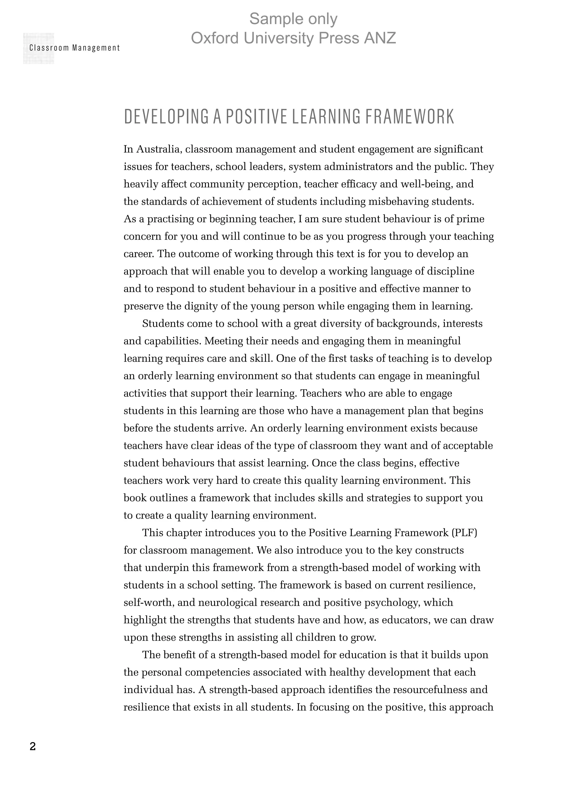 A Positive Learning Framework for Classroom Management | PDF