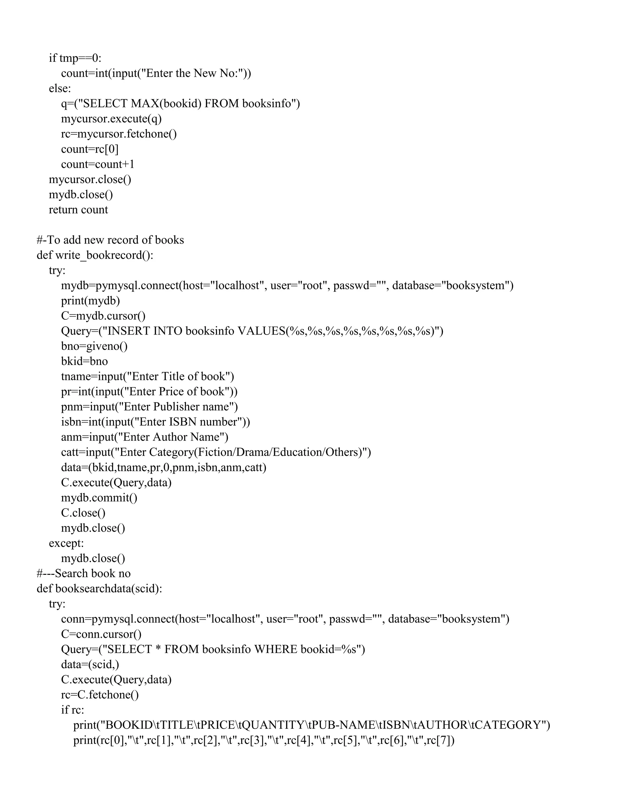 BOOK SHOP SYSTEM Project in Python | PDF