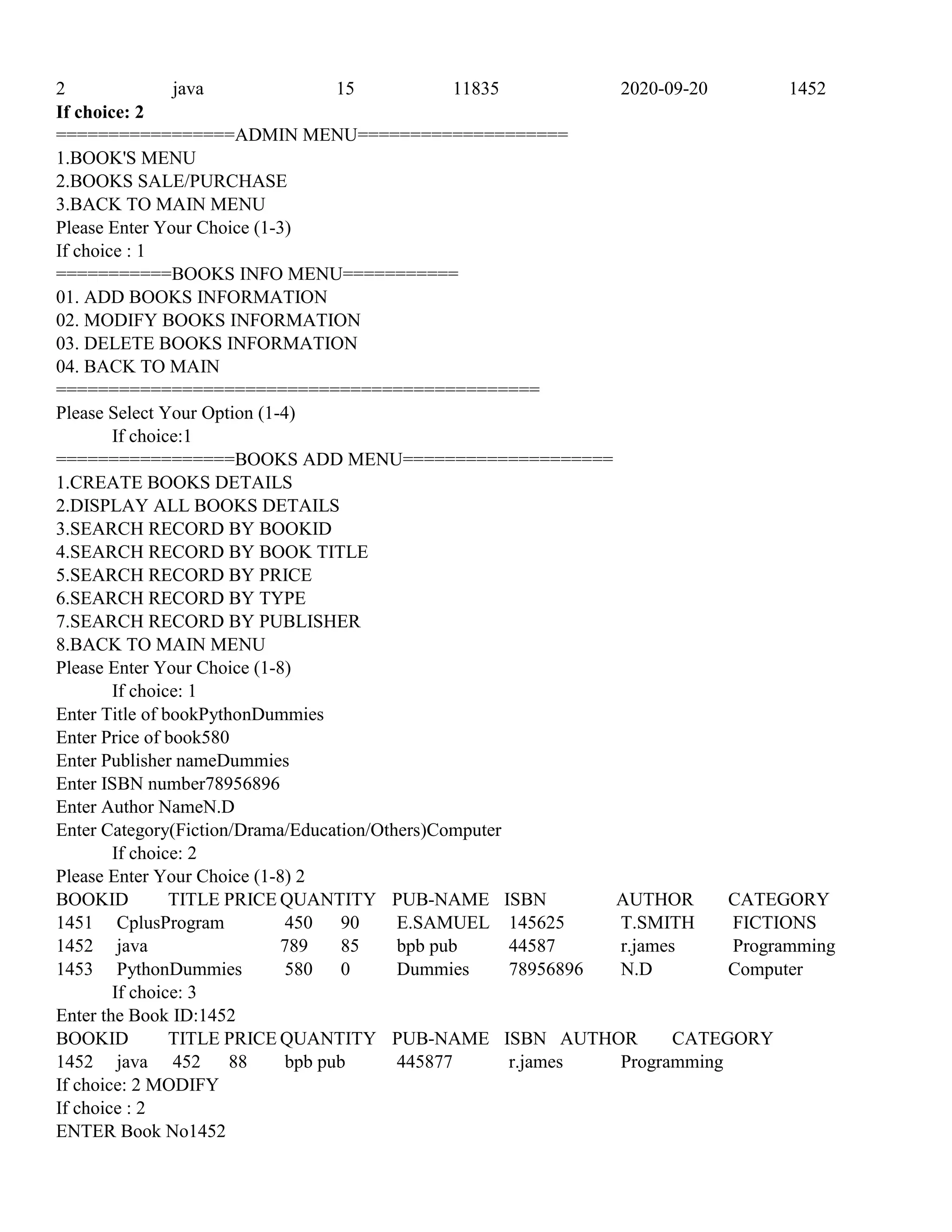 BOOK SHOP SYSTEM Project in Python | PDF | Databases | Computer Software and Applications