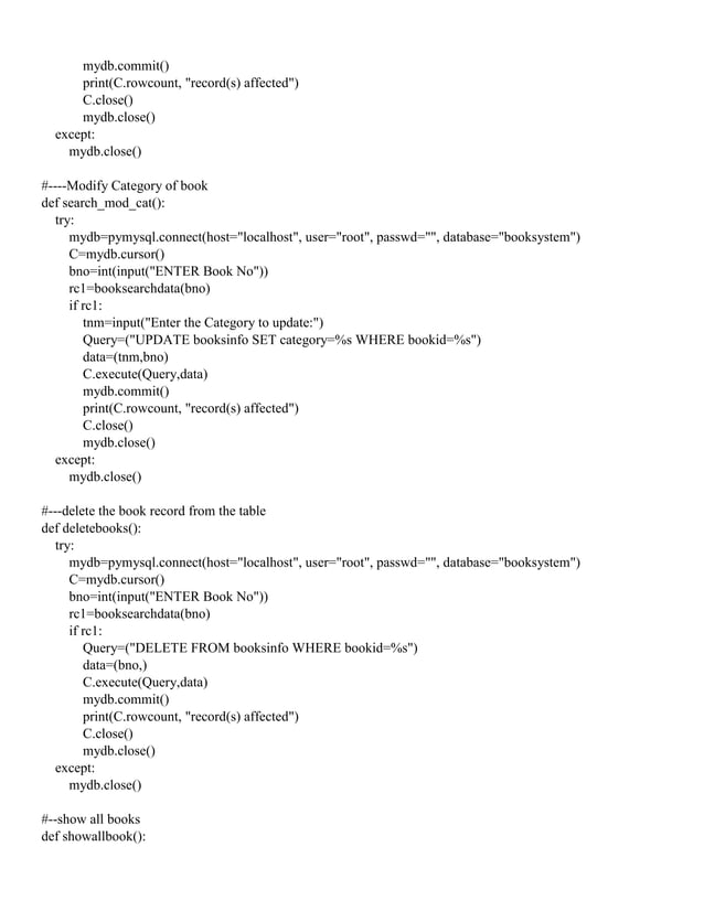 BOOK SHOP SYSTEM Project in Python | PDF | Databases | Computer Software and Applications