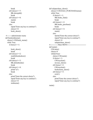 BOOK SHOP SYSTEM Project in Python | PDF