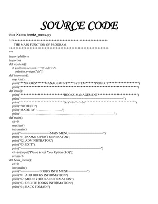 BOOK SHOP SYSTEM Project in Python | PDF | Databases | Computer Software and Applications