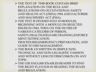 Books of occupational safety and health (osha | PPTX