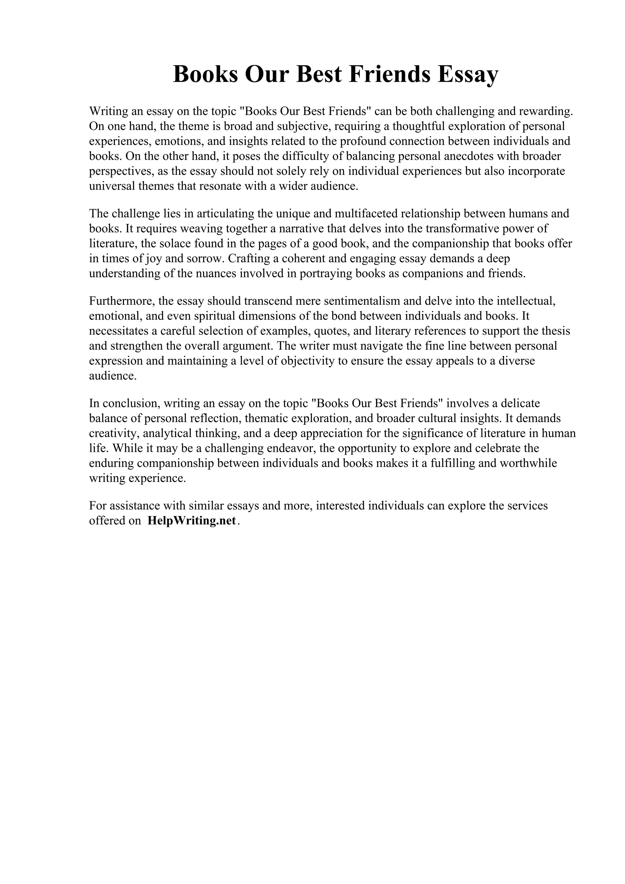 Books Our Best Friends Essay | PDF