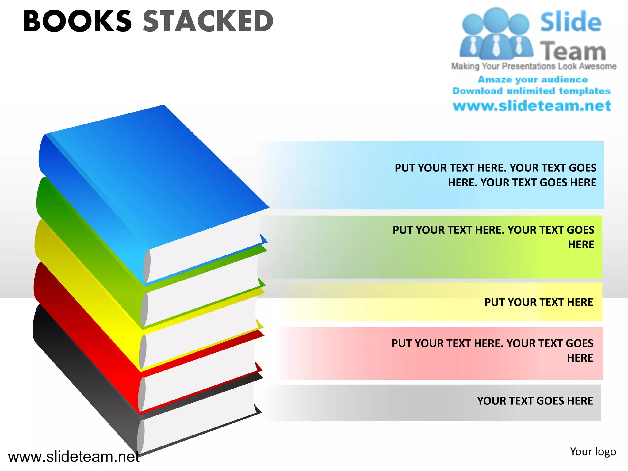Books stacked powerpoint ppt templates. | PPT