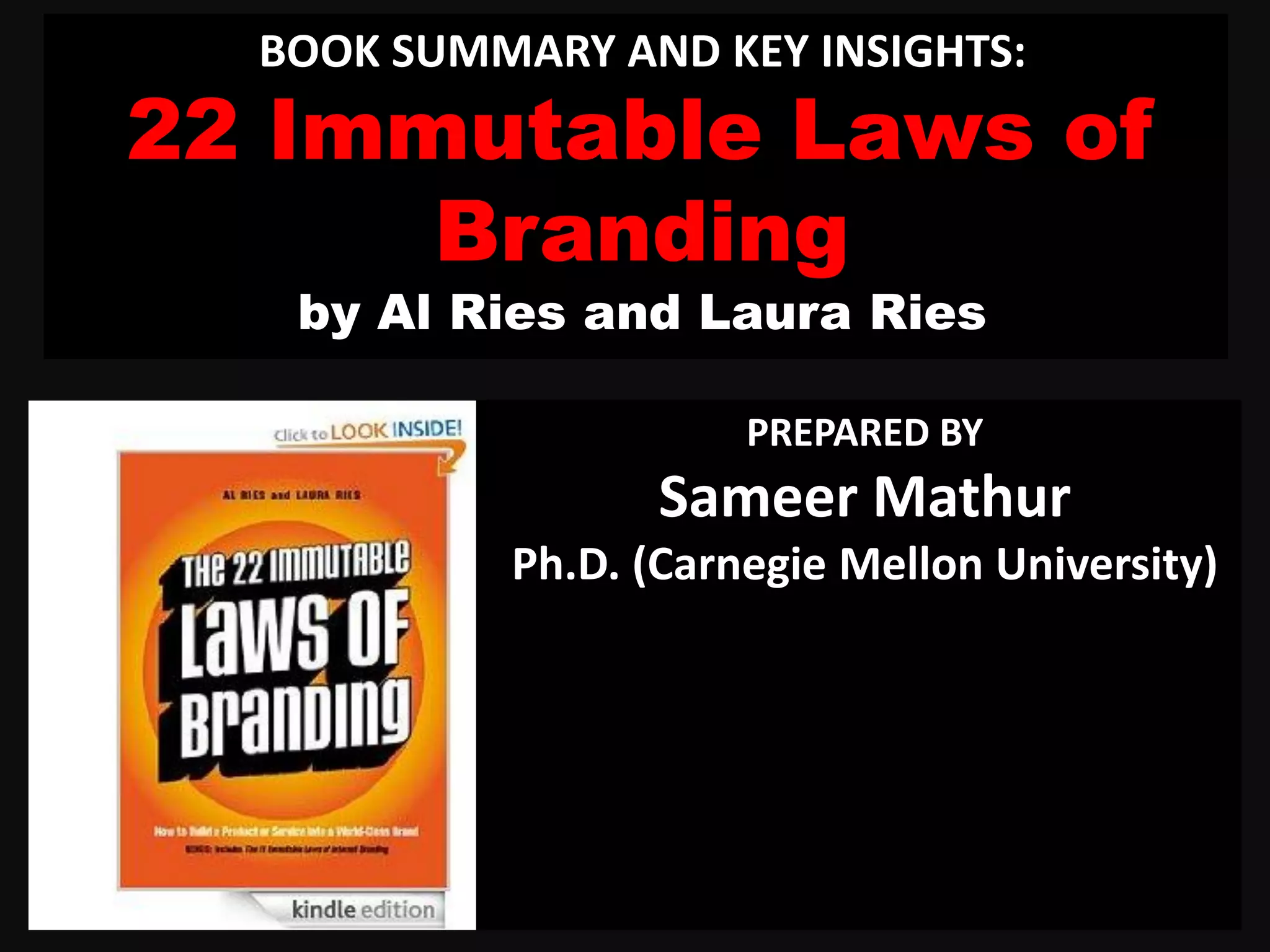 (MBASkills.IN) Book Summary: 22 Immutable Laws of Branding | PPT