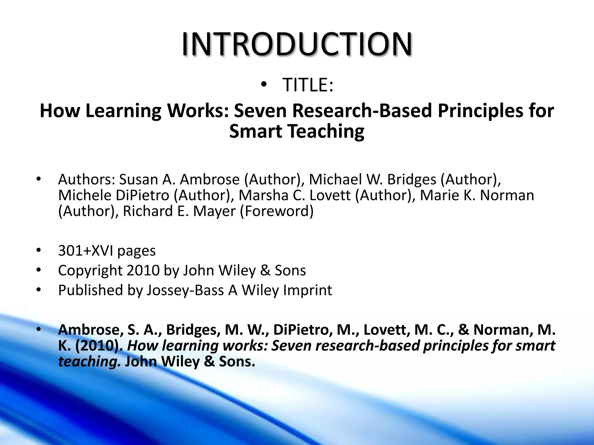 Book Review: How Learning Works: Seven Research-Based Principles for ...