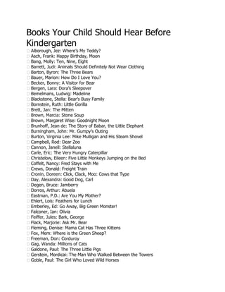 Books your child should hear before kindergarten reading list | PDF