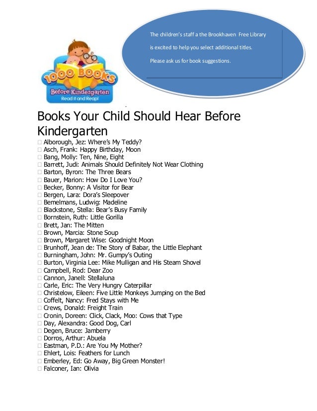 Books Your Child Should Hear Before Kindergarten Reading List Books Your Child Should Hear Before Kindergarten Reading List