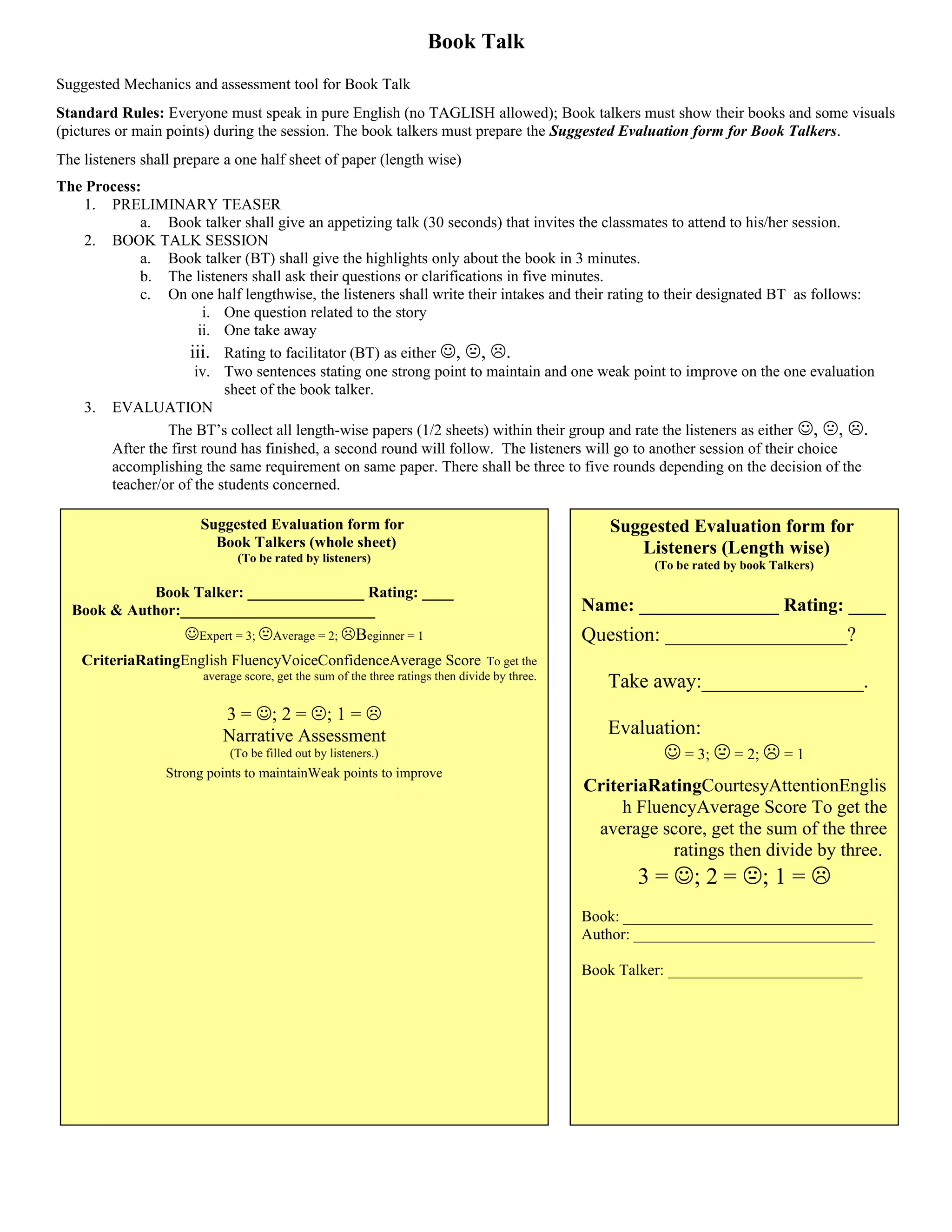 Book talk rules and tools | DOC