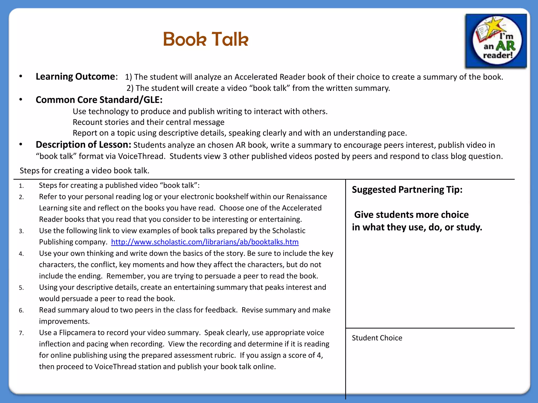 Book talk assignment taskcards | PPT