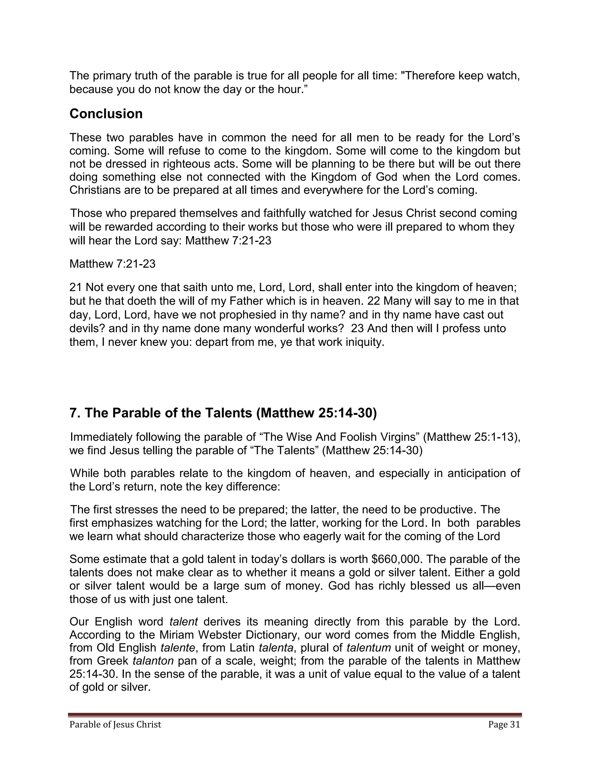 The parables of our Lord Jesus Christ elaborated in depth | PDF