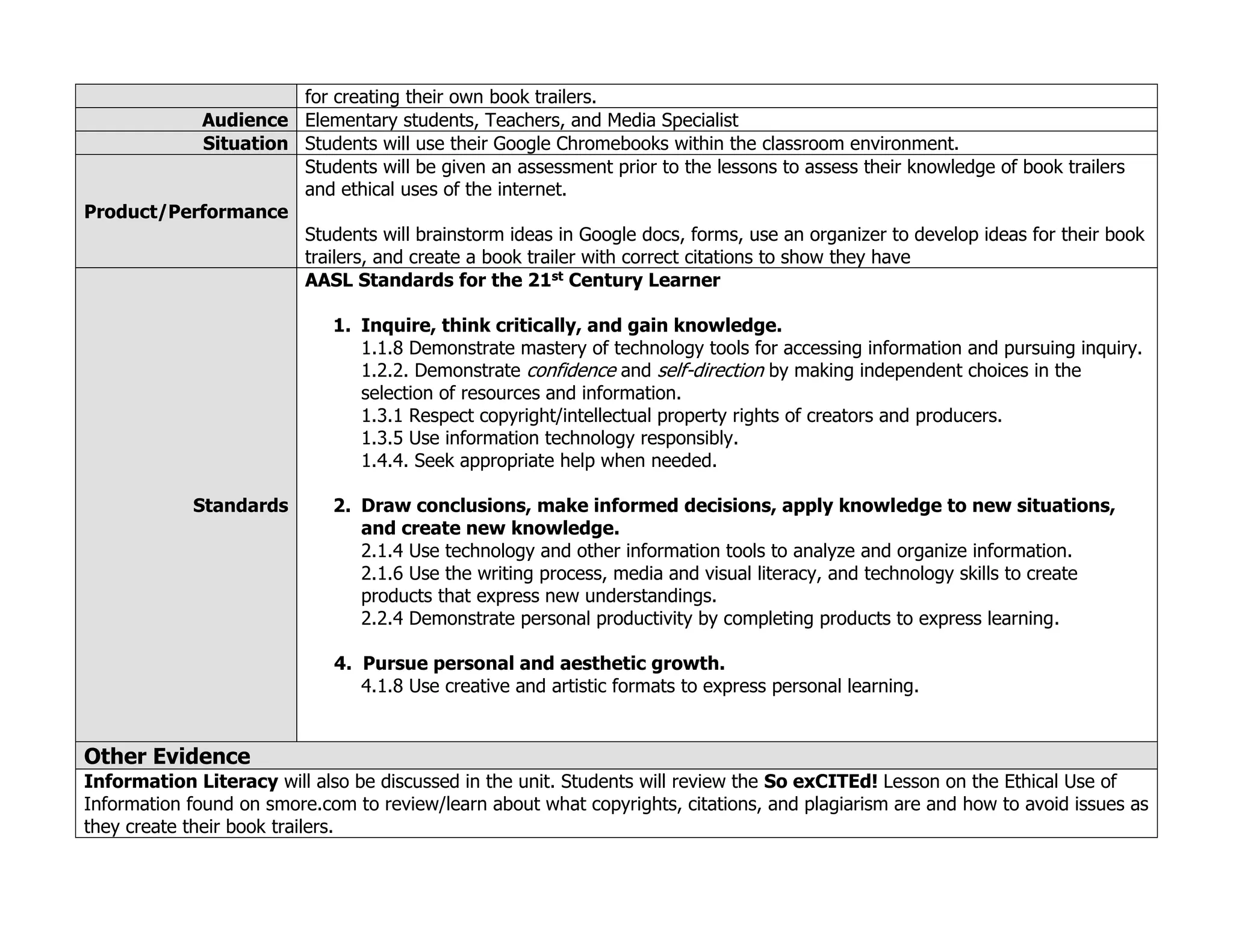 Book trailer lesson plan | PDF | Educational Assessment | Education