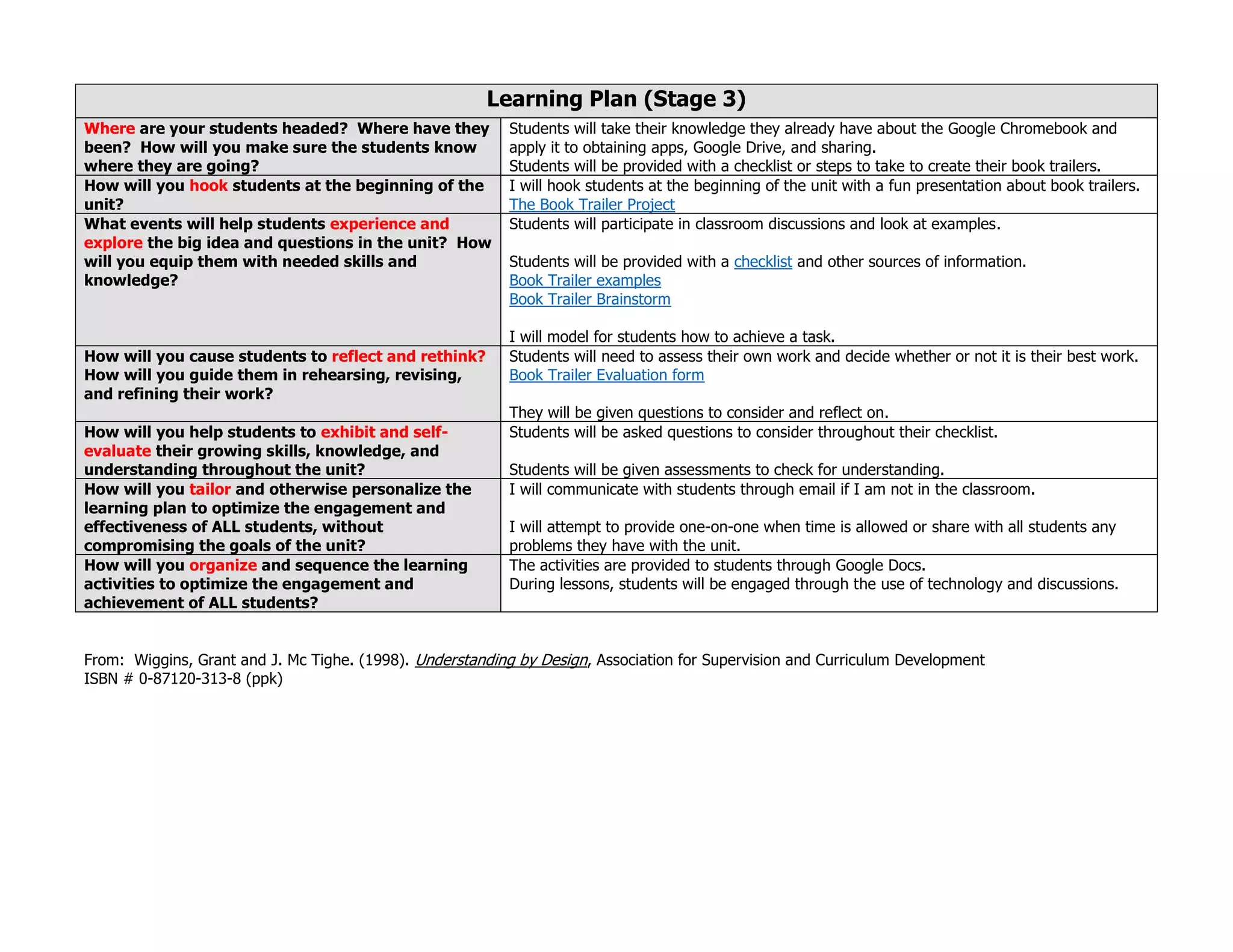 Book trailer lesson plan | PDF | Educational Assessment | Education