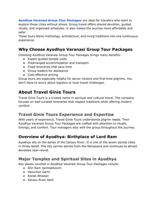 Book Your Ayodhya Varanasi Group Tour Packages | Travel Ginie Tours | DOCX