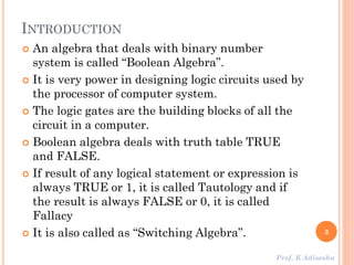 boolean algebra for logic circuits and switching | PDF