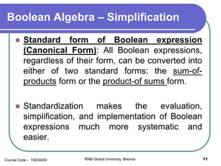Boolean algebra simplification and combination circuits | PPSX