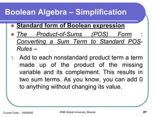 Boolean algebra simplification and combination circuits | PPSX