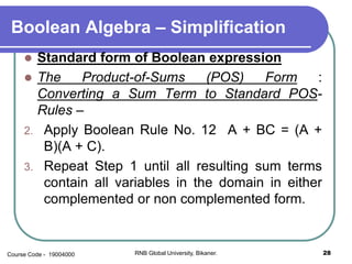 Boolean algebra simplification and combination circuits | PPSX