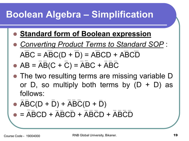 Boolean algebra simplification and combination circuits