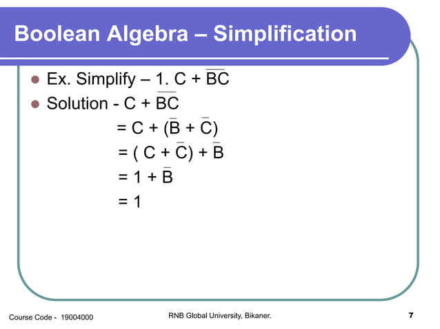 Boolean algebra simplification and combination circuits