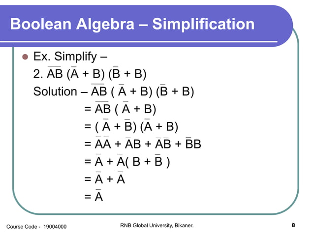 Boolean algebra simplification and combination circuits
