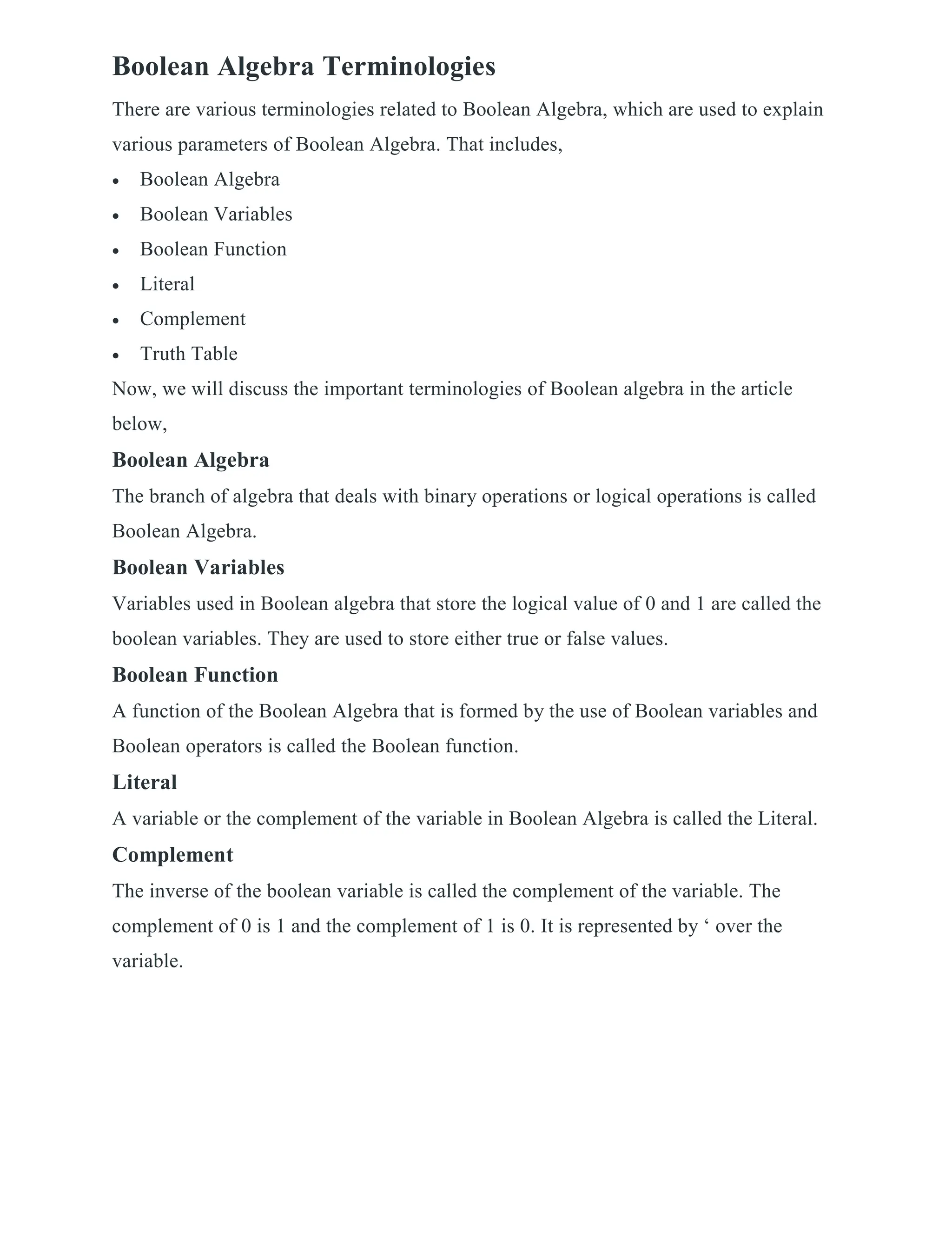 Boolean Algebra Terminologies.pdf | Physics | Science