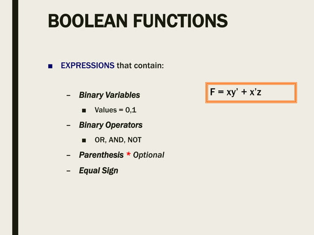 Boolean functions | PPT