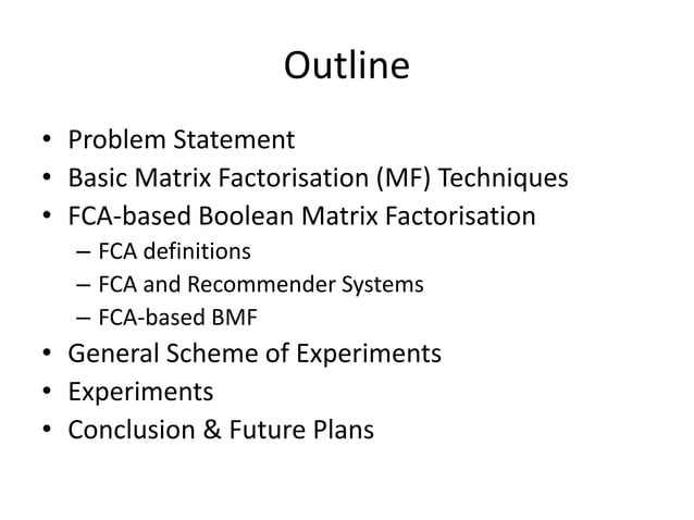 Boolean Matrix Factorisation For Collaborative Filtering Ppt