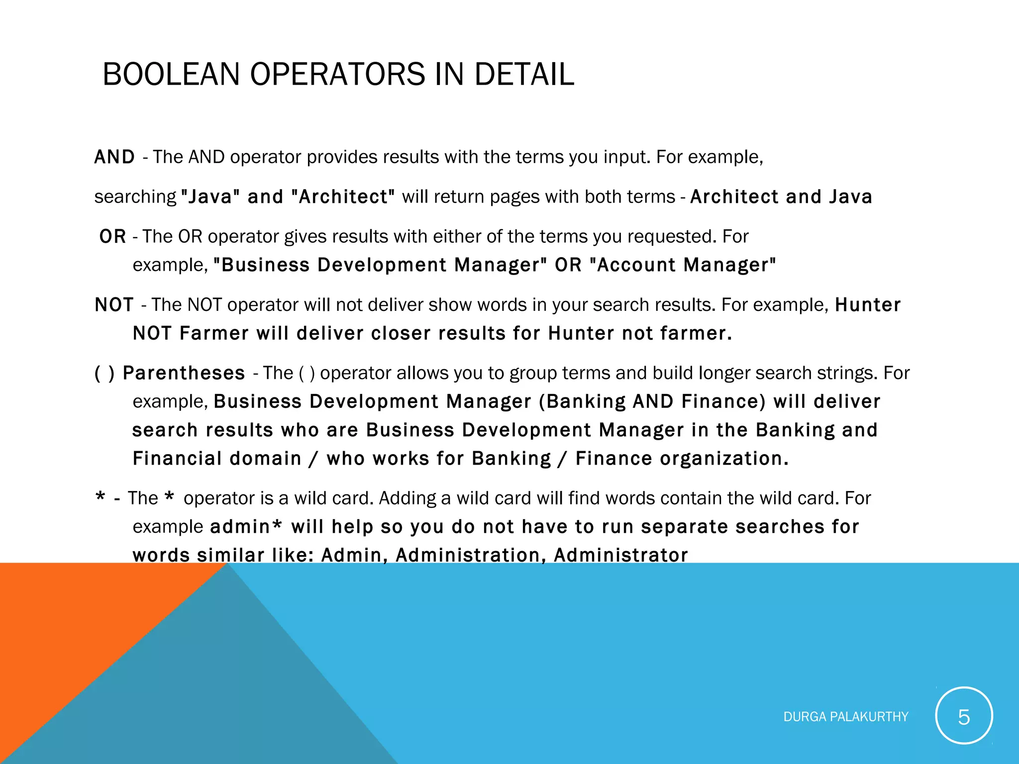 Boolean Search.. A Basic Level for internal KT/Reference material | PPT