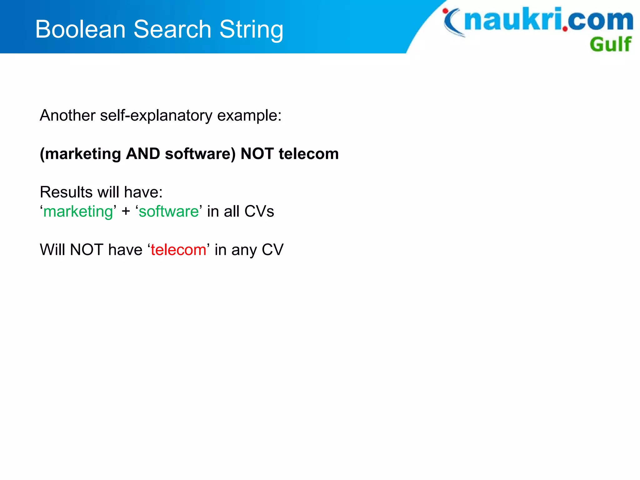 Boolean usage in resdex | PPT