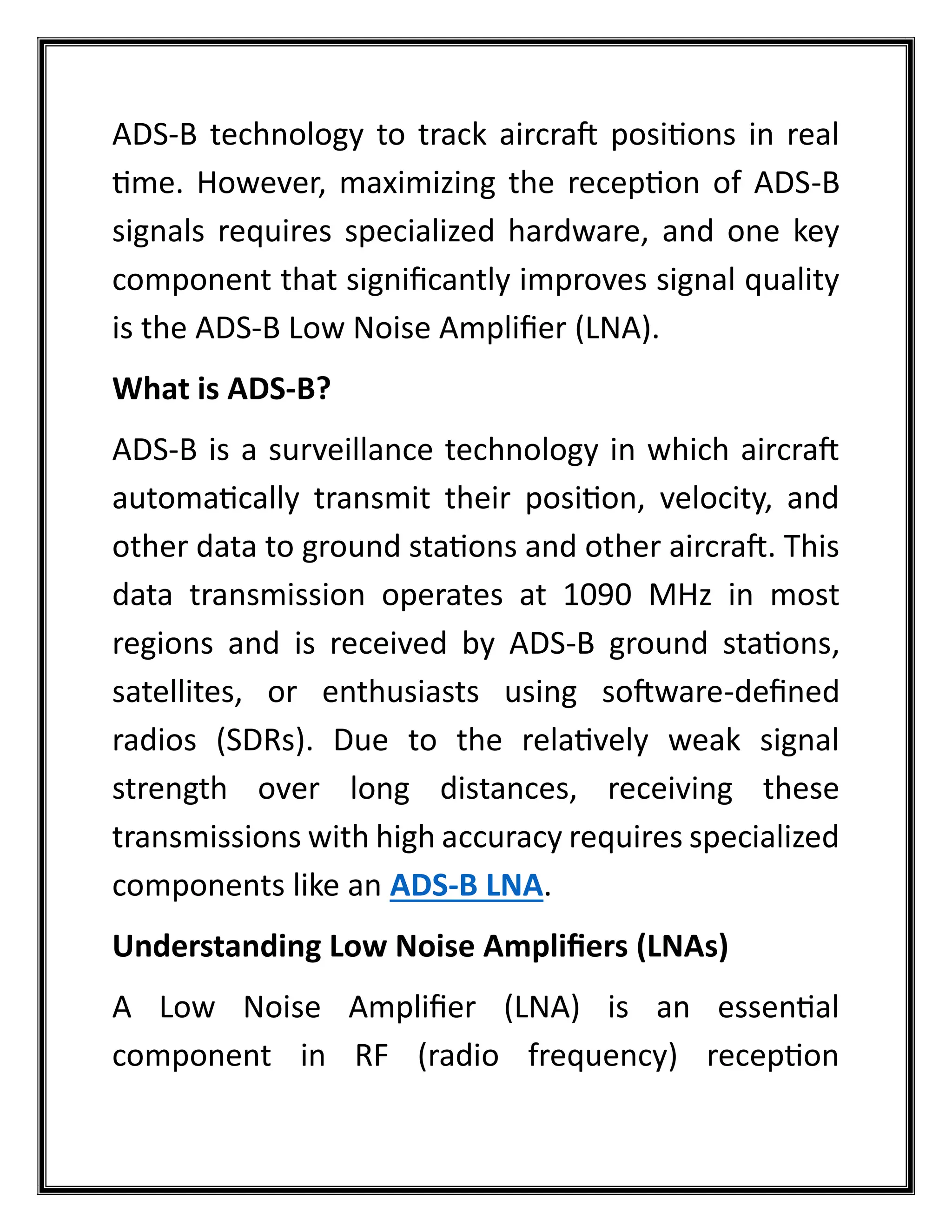 Boost ADS-B Reception: Choose the Best Low Noise Amplifier (LNA) | PDF
