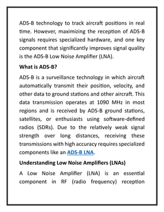 Boost ADS-B Reception: Choose the Best Low Noise Amplifier (LNA) | PDF