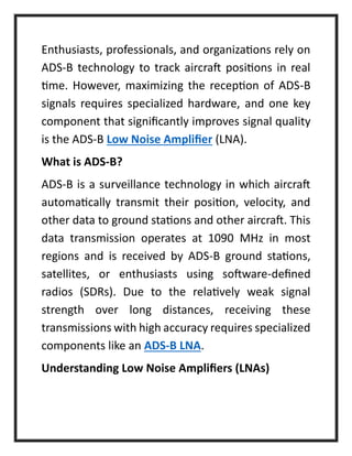 Boost ADS-B Signals How an LNA Improves Reception | PDF