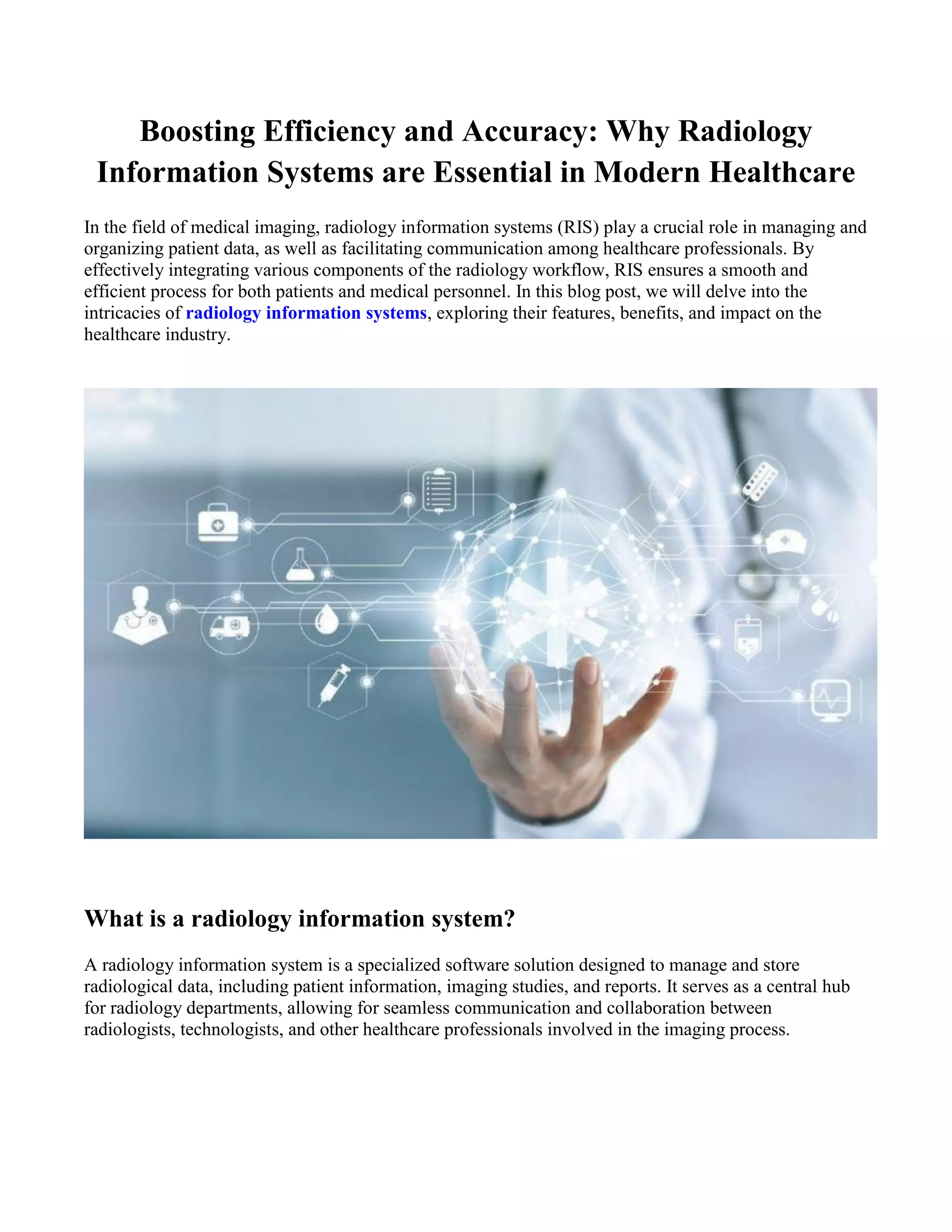 Boosting Efficiency and Accuracy Why Radiology Information Systems are Essential in Modern ...