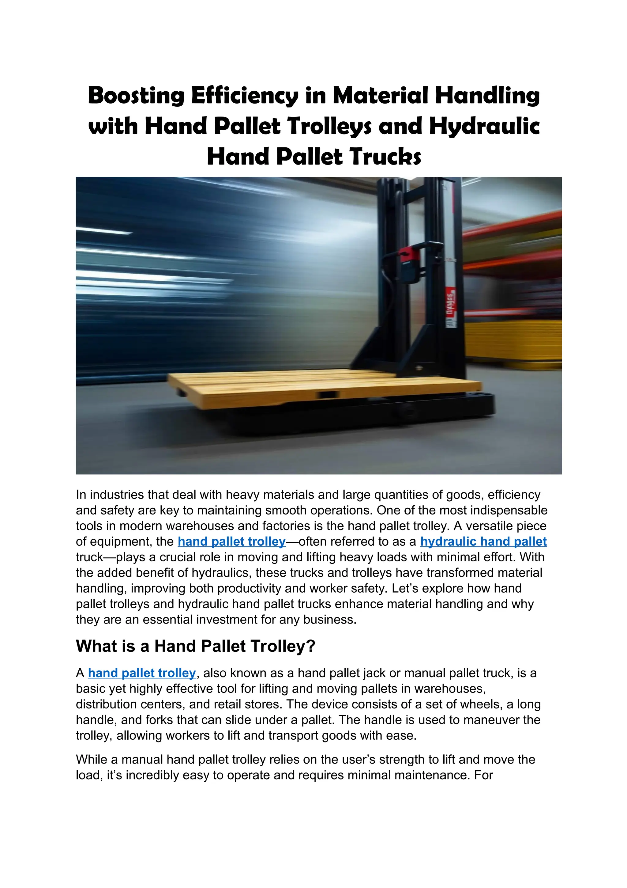 Boosting Efficiency in Material Handling with Hand Pallet Trolleys and ...
