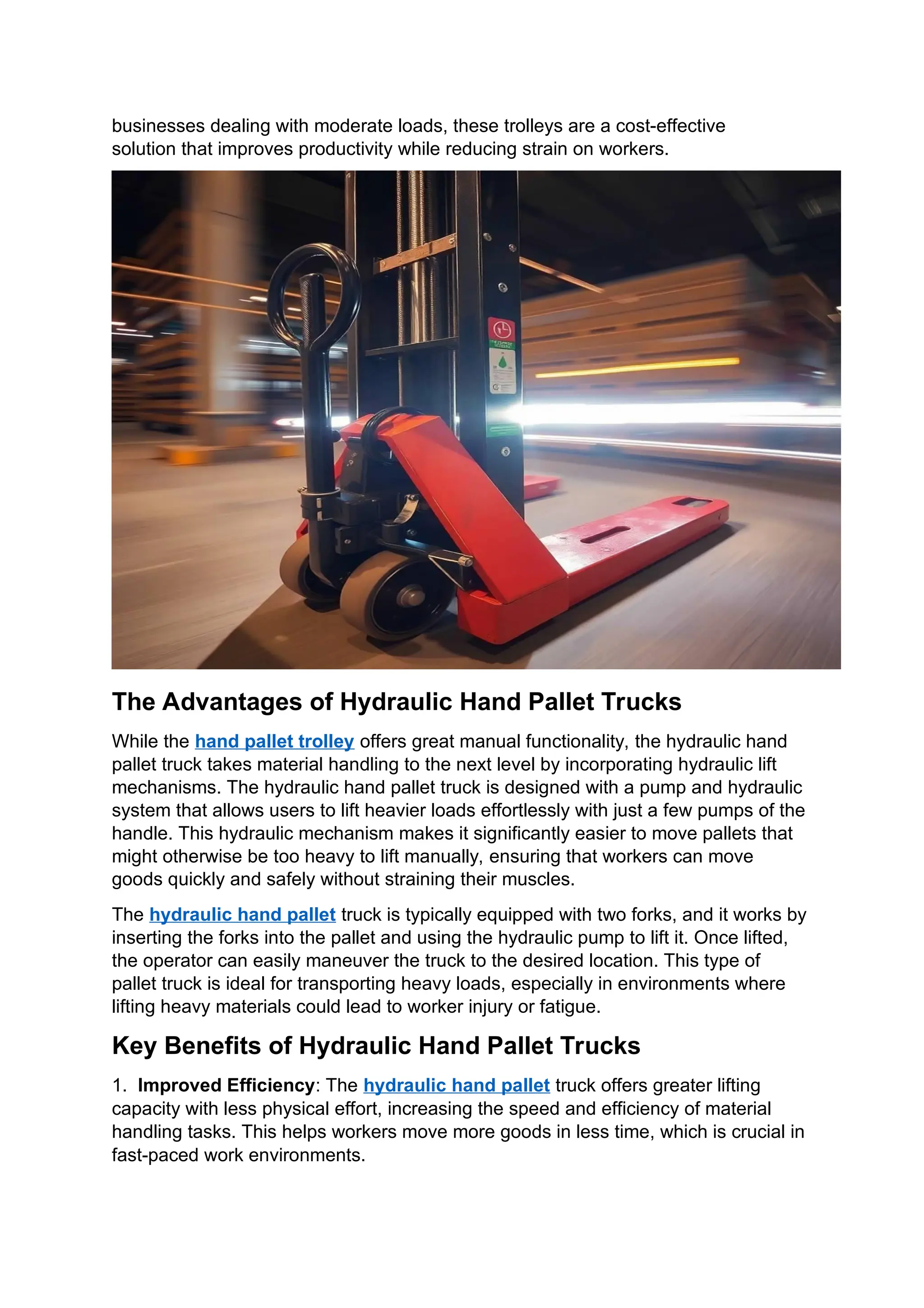 Boosting Efficiency in Material Handling with Hand Pallet Trolleys and ...
