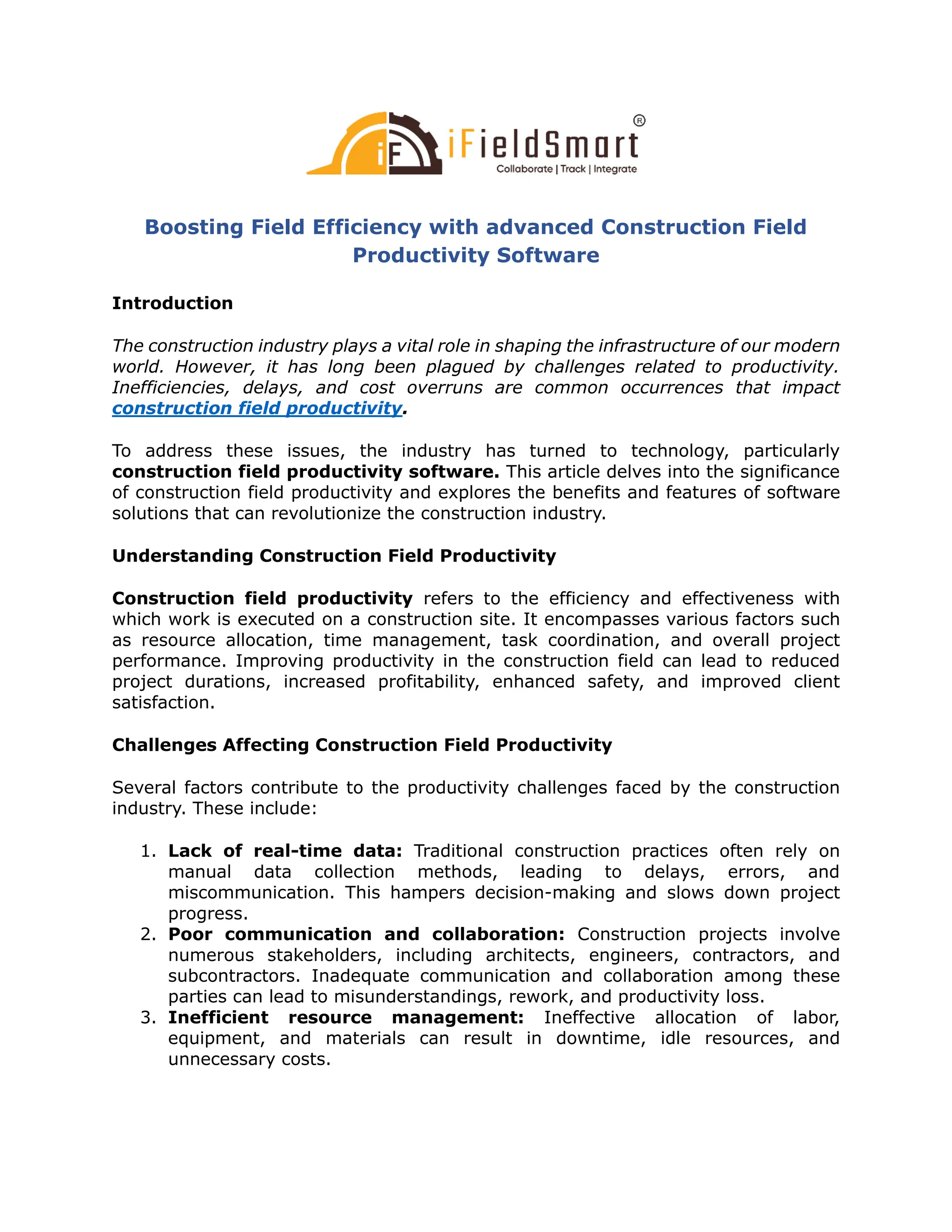 Boosting Field Efficiency with advanced Construction Field Productivity ...