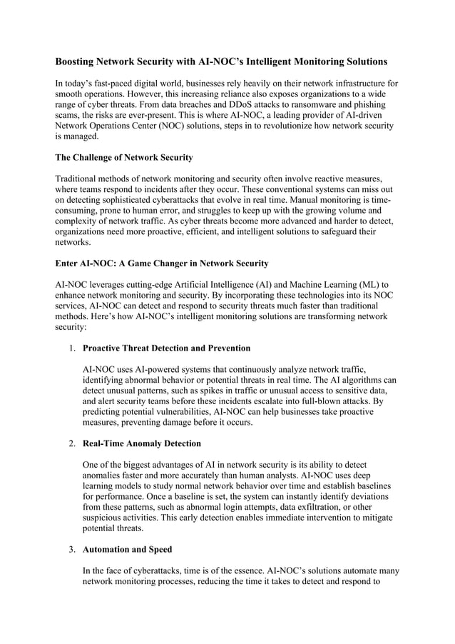 Boosting Network Security with AI-NOC Intelligent Monitoring Solutions | PDF