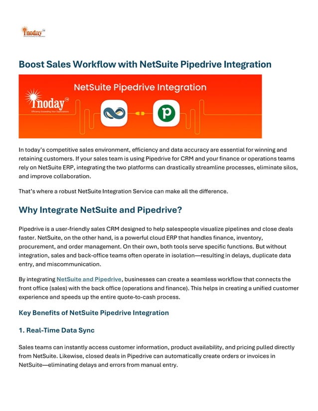 Boost Workflow with NetSuite Pipedrive Integration | PDF