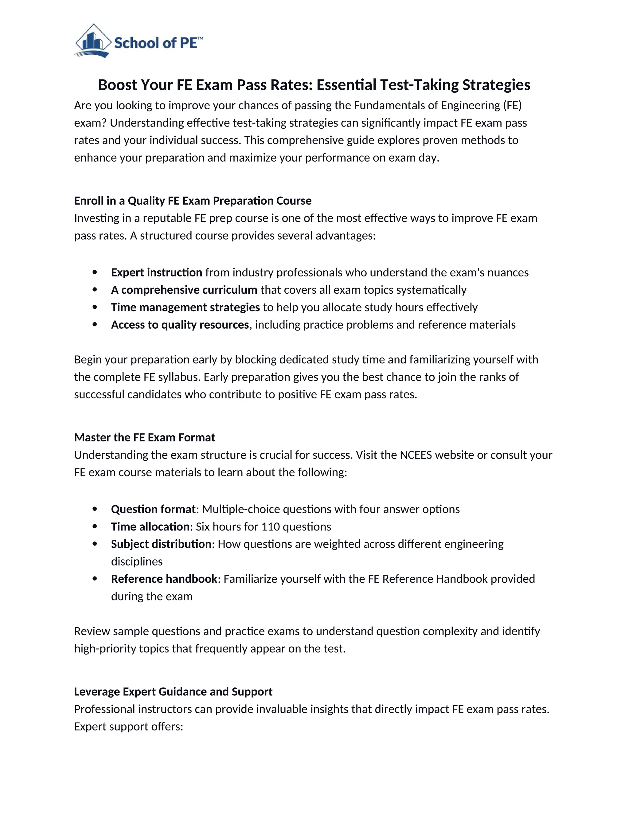 Boost Your FE Exam Pass Rates Essential Test-Taking Strategies | DOCX