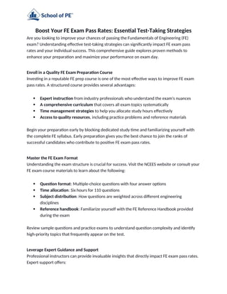 Boost Your FE Exam Pass Rates Essential Test-Taking Strategies | DOCX