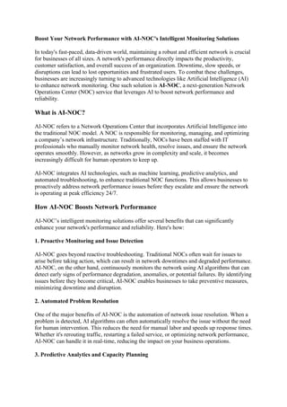 Boost Your Network Performance with AI-NOC's Intelligent Monitoring Solutions | PDF
