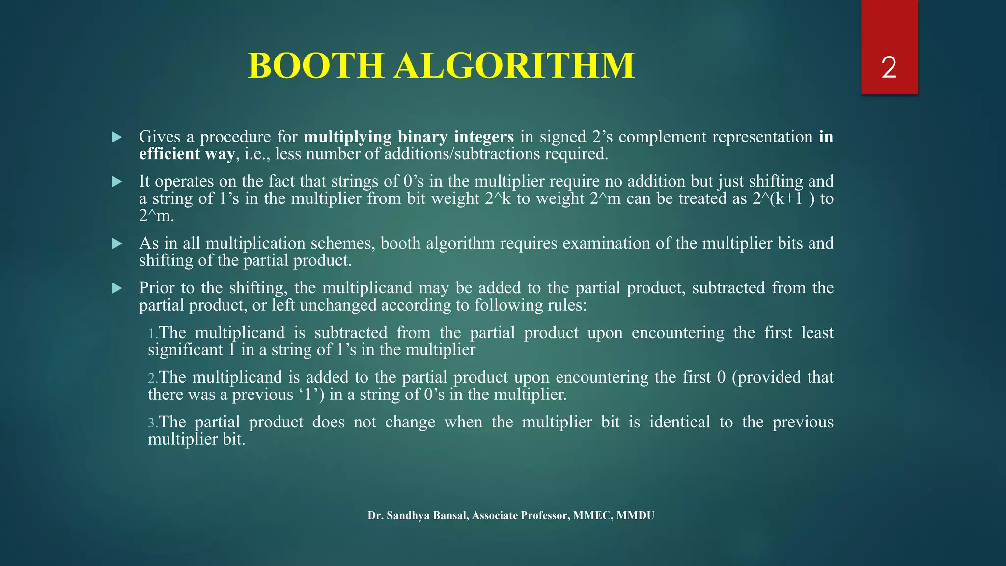 Booth algorithm for multiplication | PDF