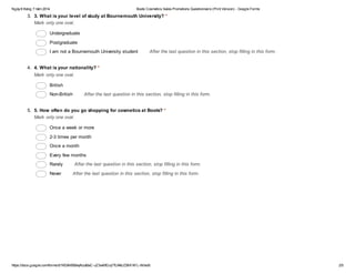 Questionnaire survey for the research of cosmetics sales promotions in ...